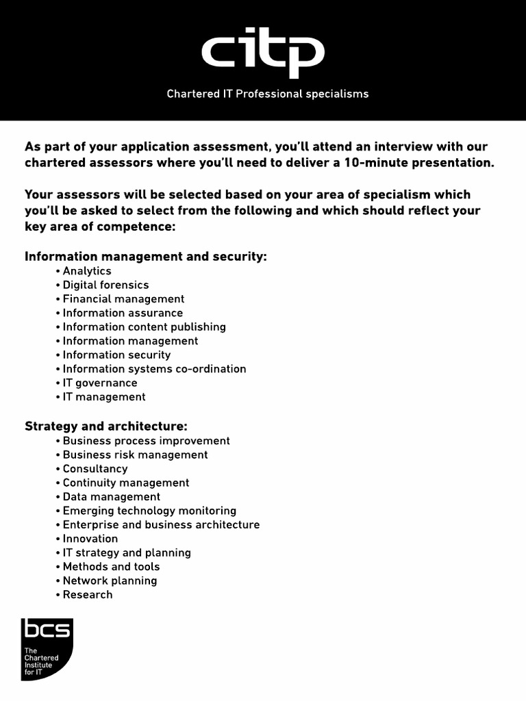 CITP Application Interview Specialisms | PDF