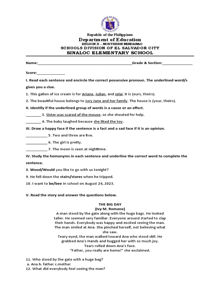 Third Quarter Exam - English | PDF