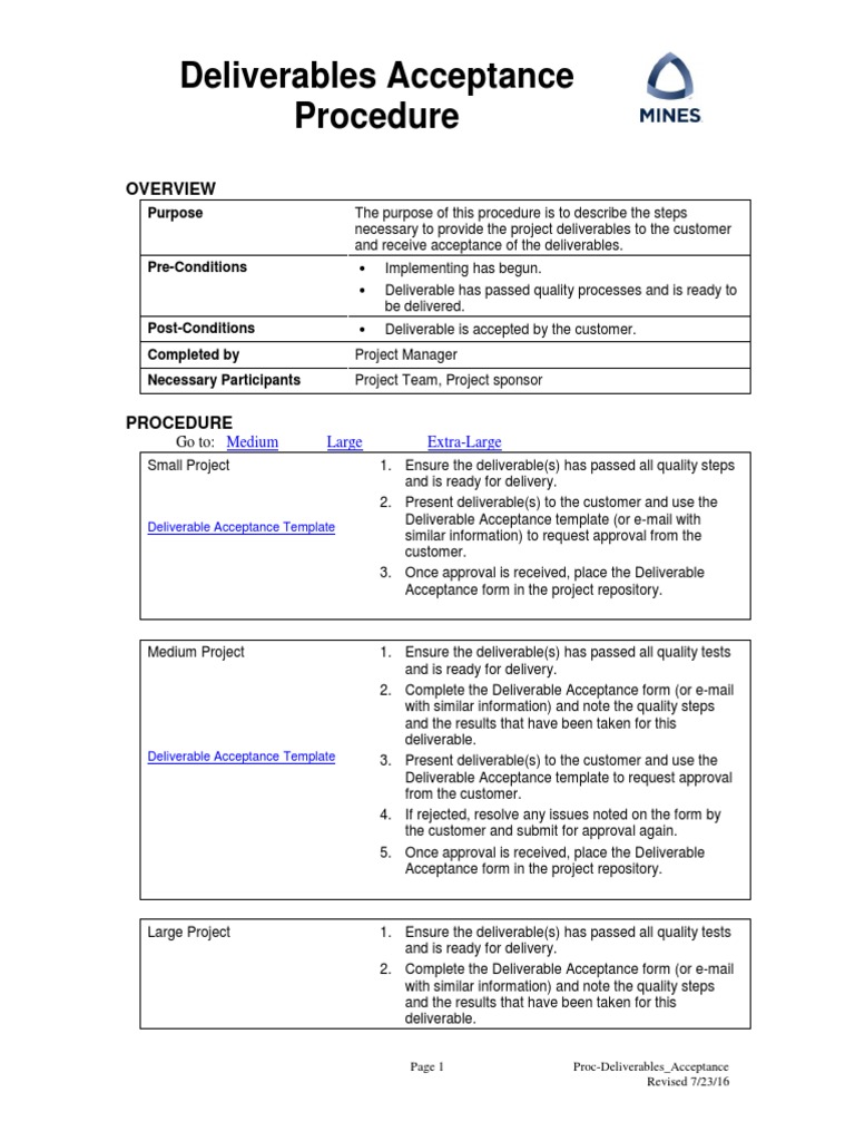 Proc-Deliverables Acceptance | PDF | Computing | Information Technology Management