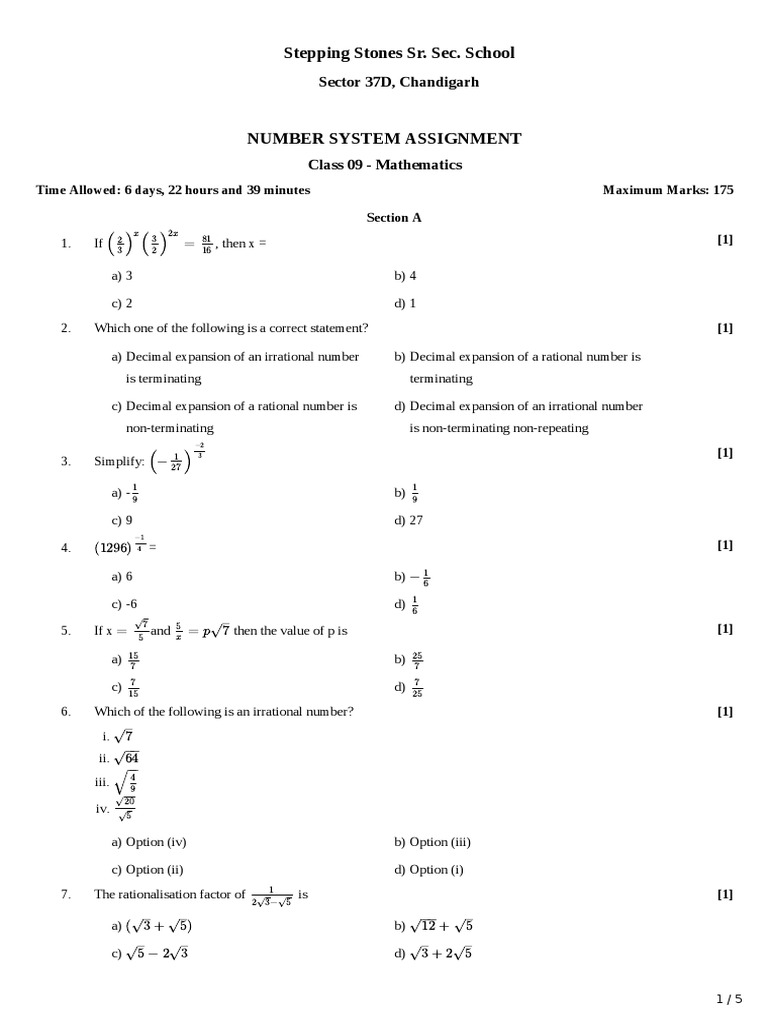 Assignment Nuber System 1 Ques | Download Free PDF | Numbers | Rational ...