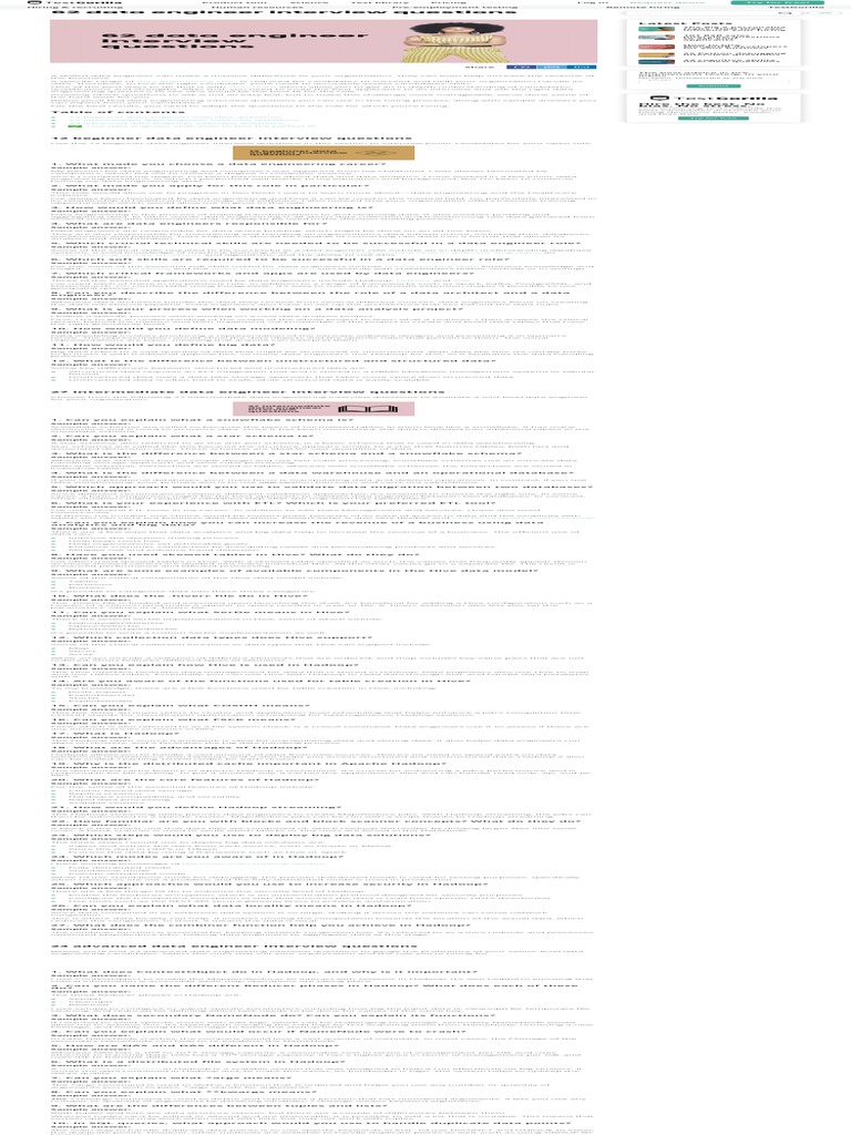 62 Data Engineer Interview Questions - TestGorilla | PDF
