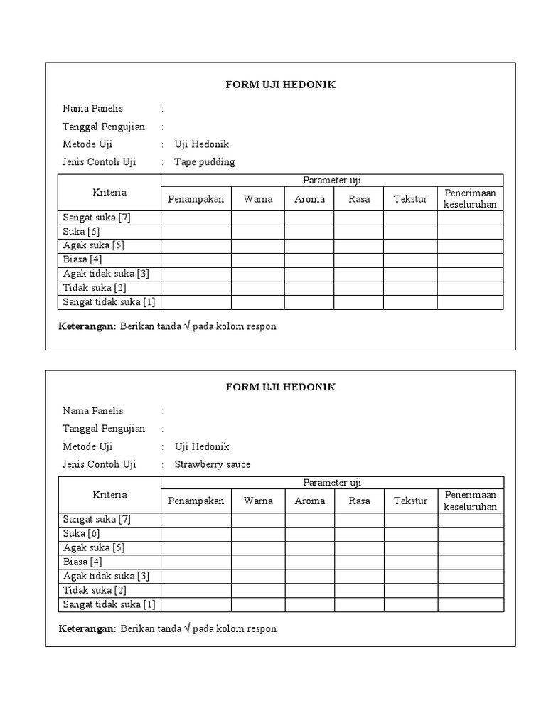 Form Uji Hedonik | PDF