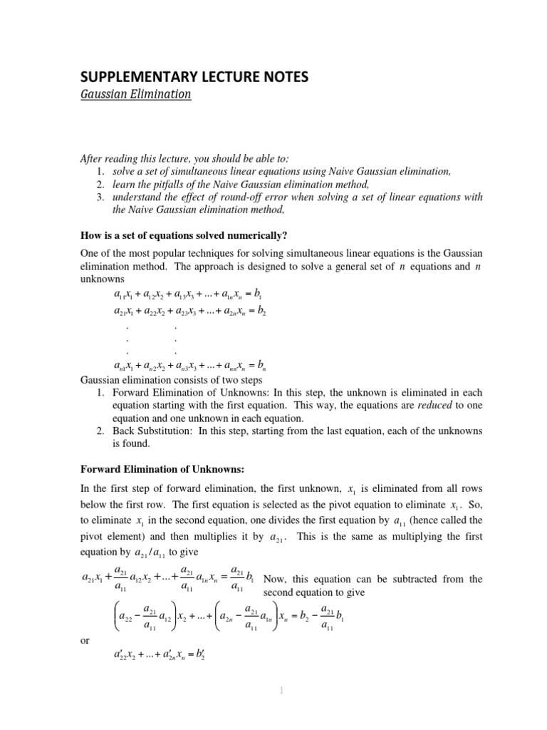 Naive Gaussian Elimination Explained | PDF | Numerical Analysis | Equations