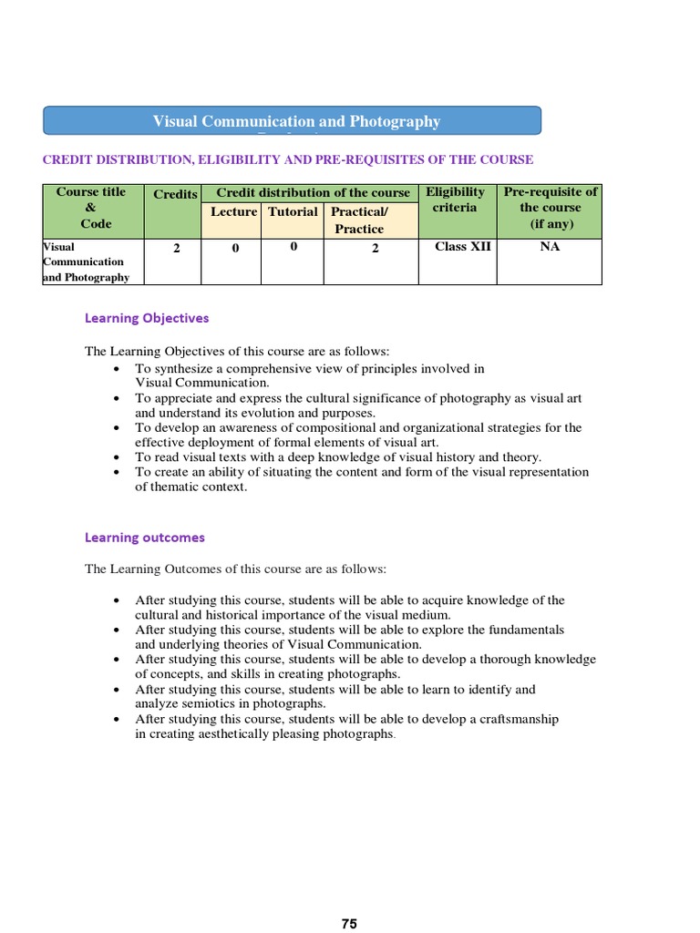 Visual Communication & Photography Syllabus | PDF | Camera | Visual ...