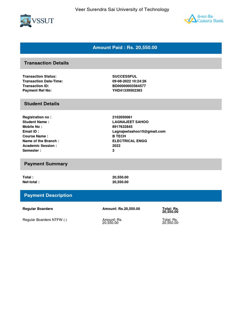 Btech Third Sem Money Receipt | PDF