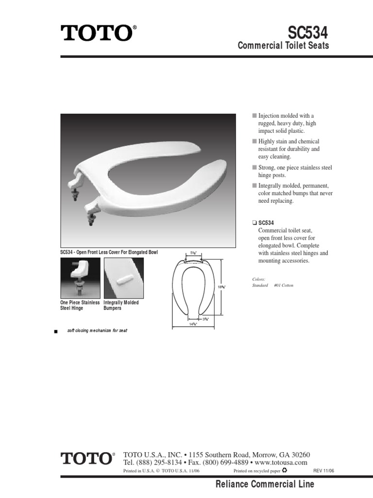 Soft Cl S-sc534-1106 Seat Cover Ada Compliant Toto Usa | PDF ...
