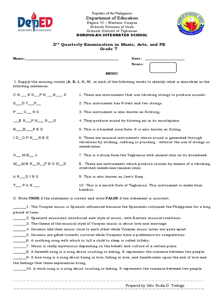 Grade 7 2nd MAPEH | PDF