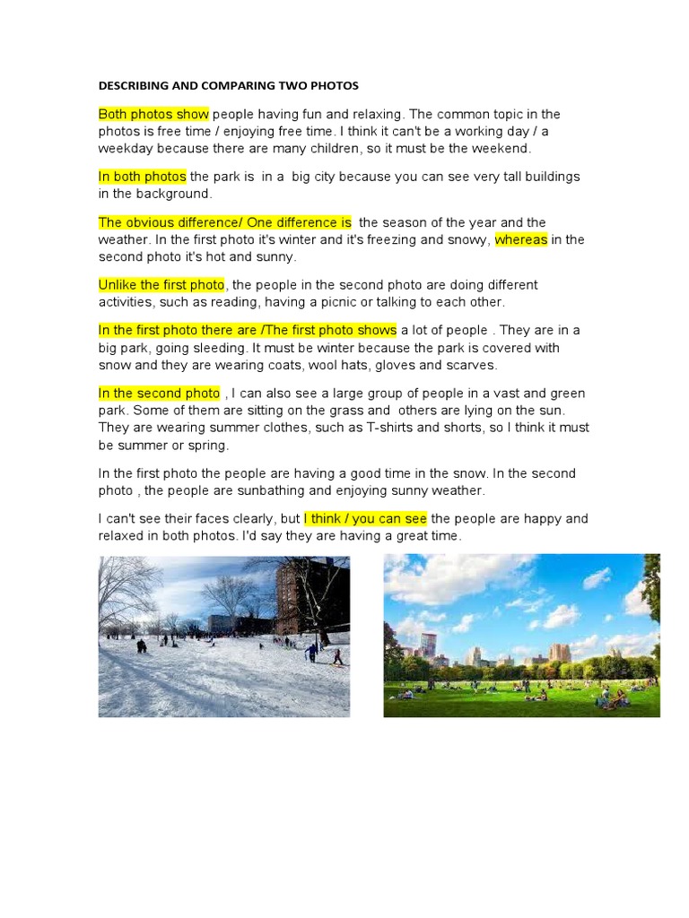 Describing and Comparing Two Photos | PDF