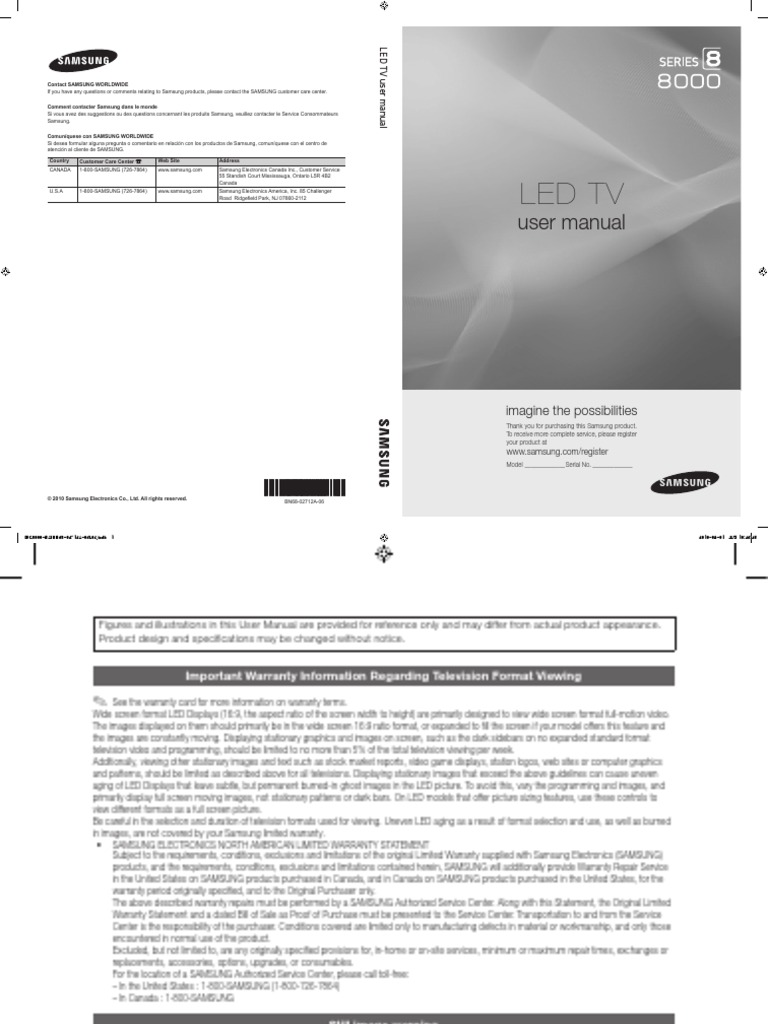Samsung UN55C8000 Manual | PDF | Hdmi | Stereoscopy