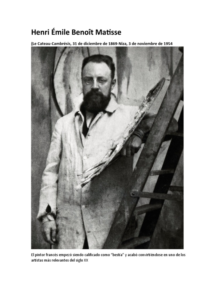 Henri Émile Benoît Matisse | PDF | Pinturas | Pablo Picasso