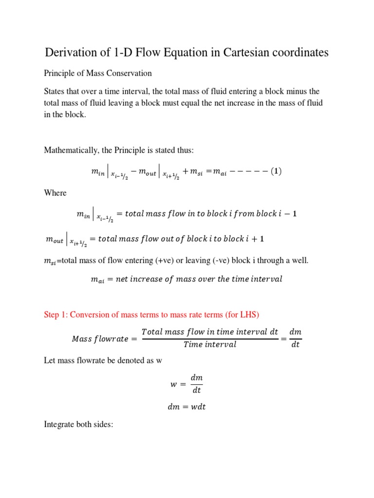 Deriving 1-D Flow Equation in Cartesian | PDF | Porosity | Barrel (Unit)