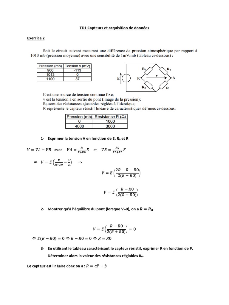 Correction Exos 1 TD1 Capteurs | PDF | Physique appliquée et interdisciplinaire | Sciences physiques