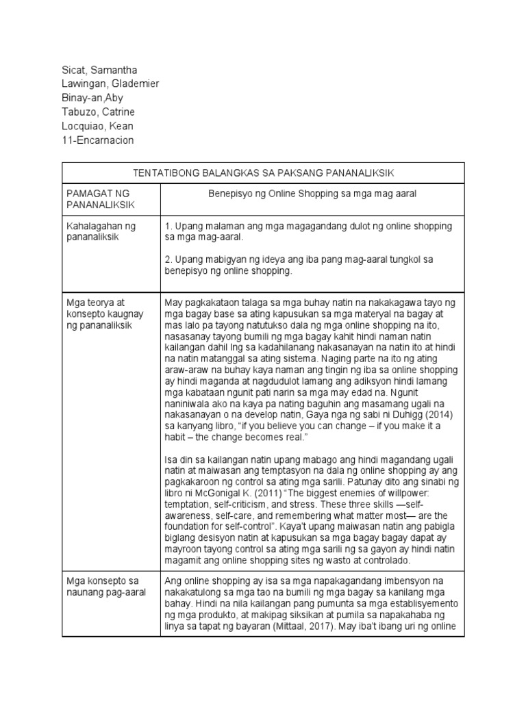 Tentatibong Balangkas | PDF