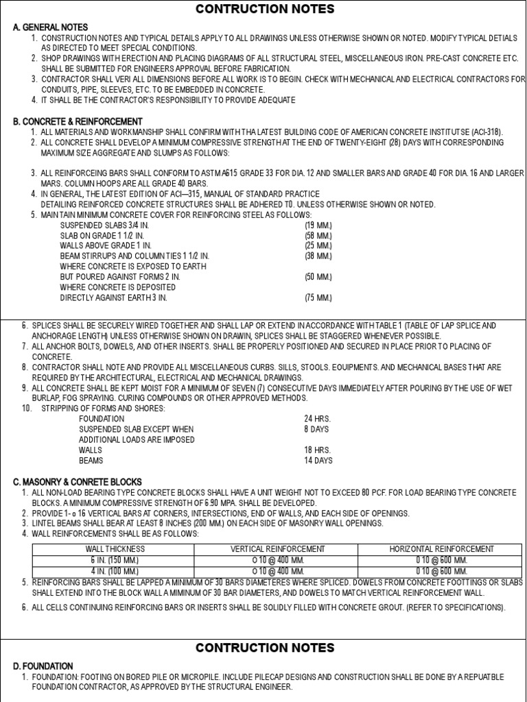 A. General Notes | Download Free PDF | Concrete | Structural Steel