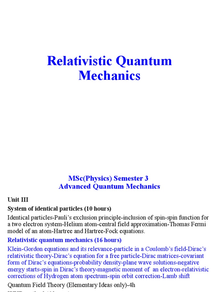 Relativistic Quantum Mechanics | PDF | Quantum Mechanics | Albert Einstein