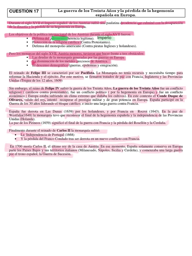 Cuestión 17: La Guerra de Los Treinta Años y La Pérdida de La Hegemonía ...