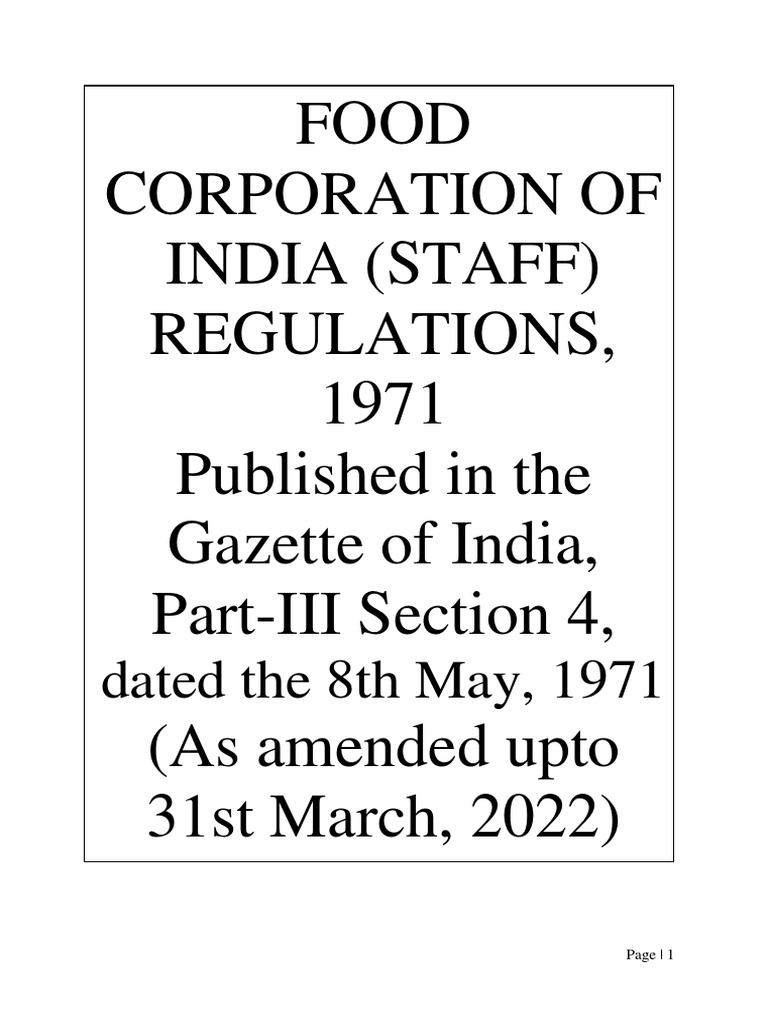 Fci 1971 Staff Regulation Act | PDF