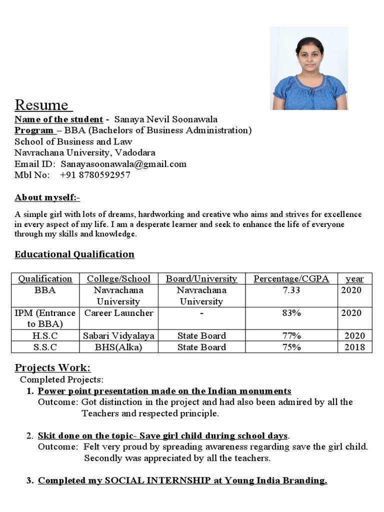 My Resume (INTERNSHIP) | PDF | Leadership | Cognition