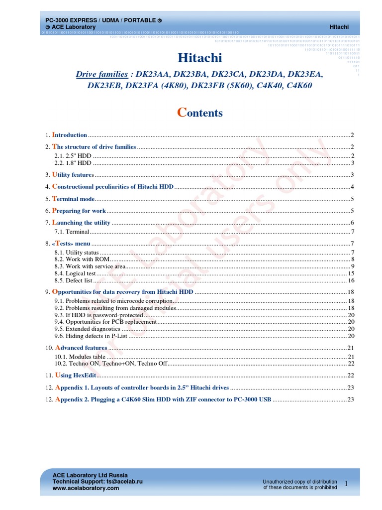 Technical Manual for Recovering Data from Hitachi PC-3000 Express Portable Hard Disk Drive ...