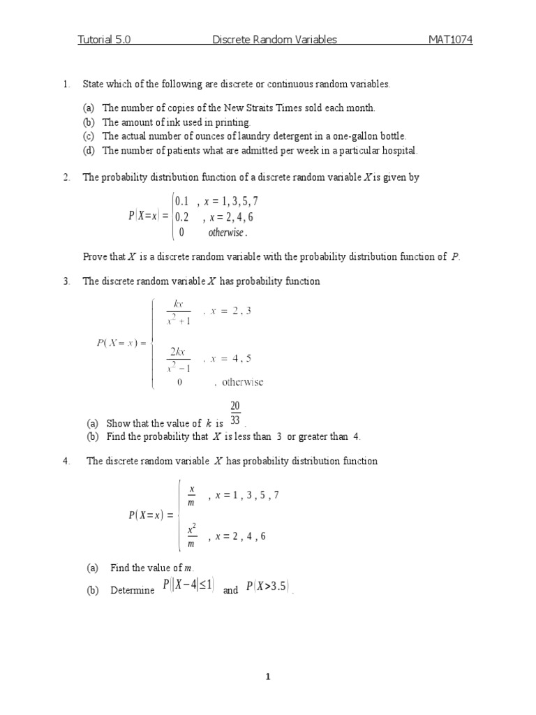 Tutorial 5.0 Discrete Random Variable 2023 | PDF | Probability ...