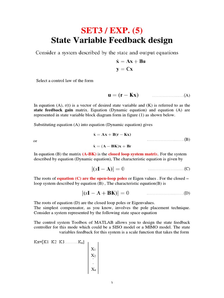 EXP (5) - State Variable Feedback Design | PDF | Control Theory | Determinant