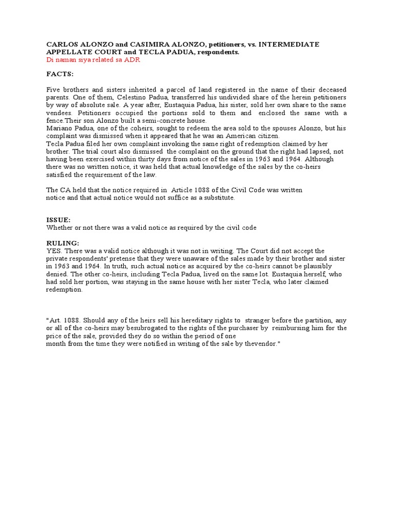 Alonzo v. Intermediate Appellate Court, 234 Phil. 267, 273 (1987) | PDF