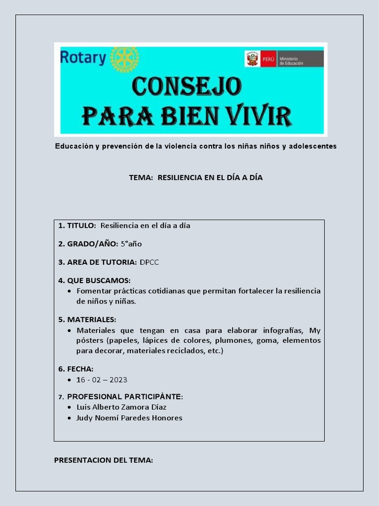 Sesion De Clase 4 Resiliencia Conociendome Pdf Temor