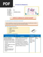 D1 A2 SESION PS. Cuidamos Nuestra Salud Fsica y Mental | PDF | Salud mental | Evaluación