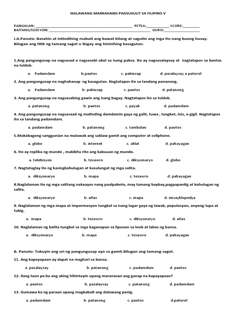 PT - Filipino 5 - Q2 | PDF