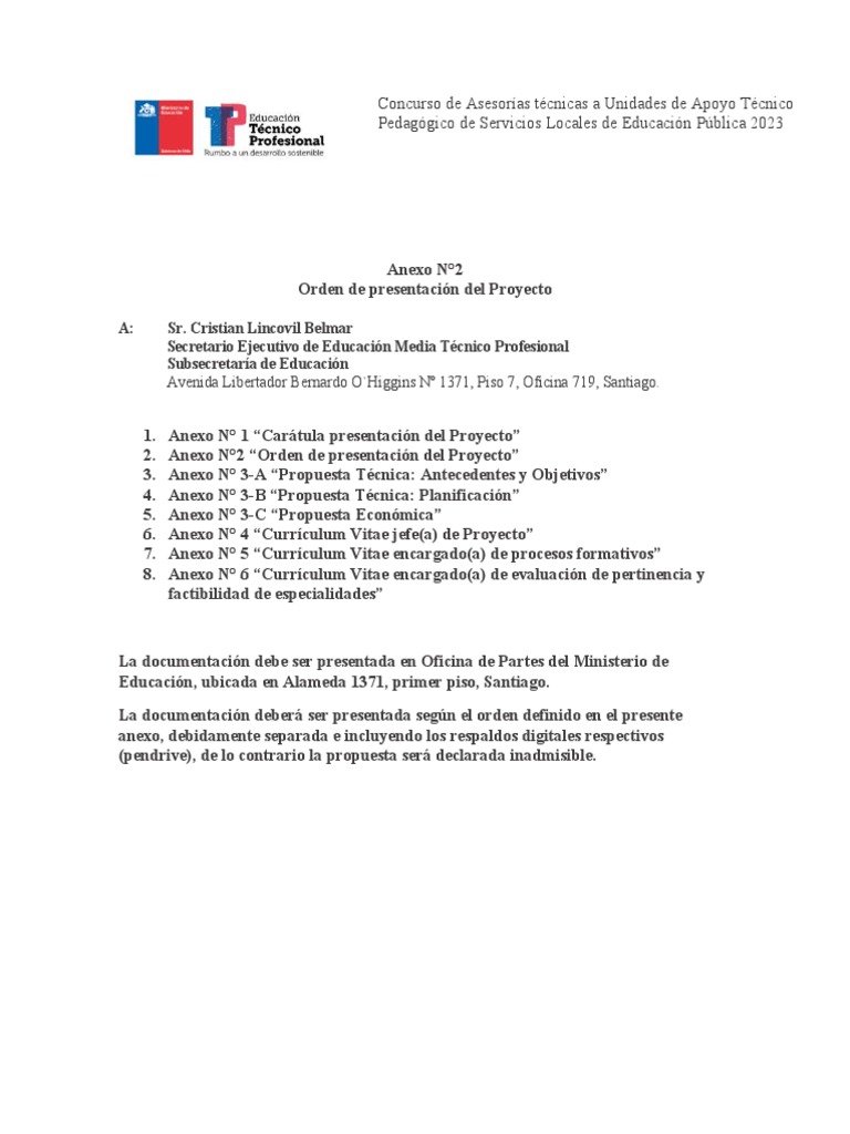 Anexo 2 Orden de Presentacion Del Proyecto | PDF