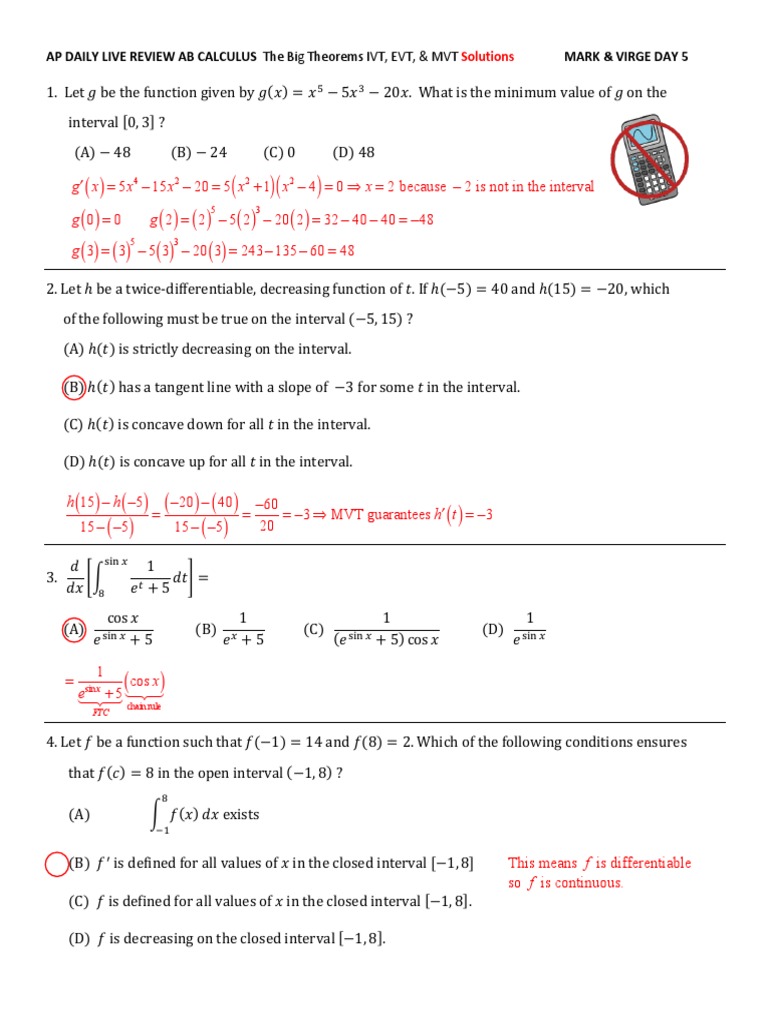 Day 5 Solutions Understanding The Big Theorems Including IVT, EVT ...
