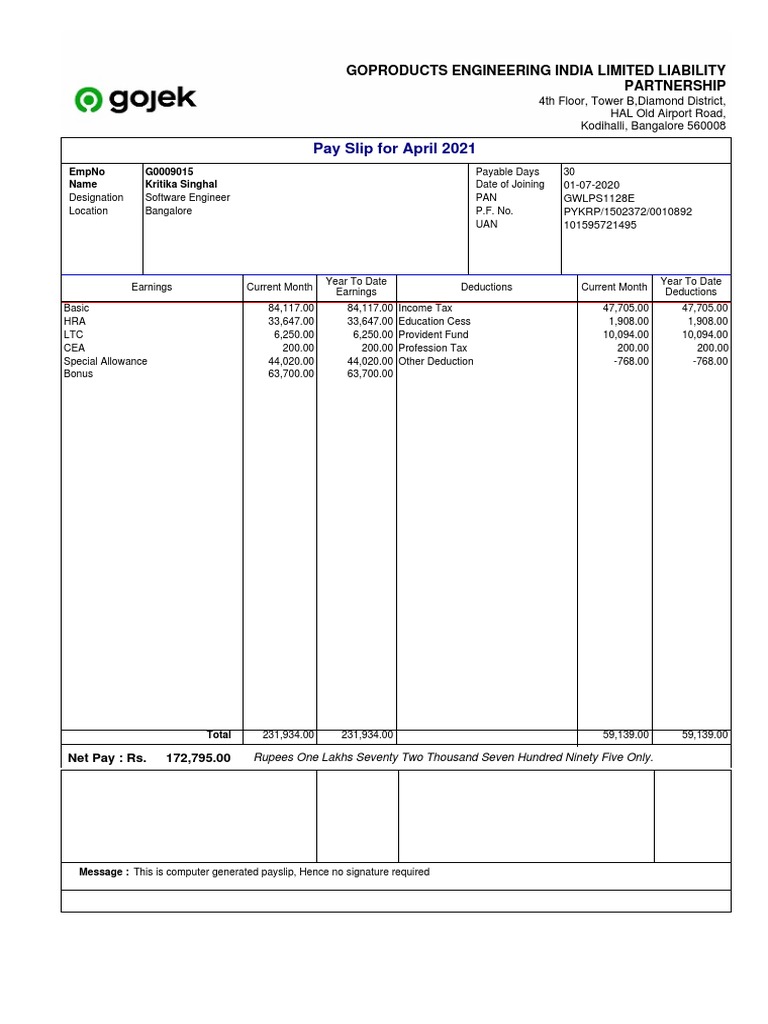 1 Payslip G0009015 202104 | PDF | Economies | Money