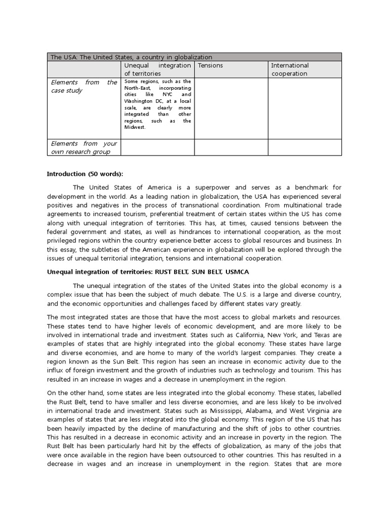 USA Globalization: Unequal Integration | PDF | Globalization | The ...
