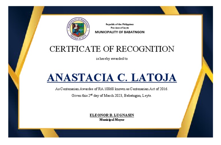 Certificate of Centenarian | PDF
