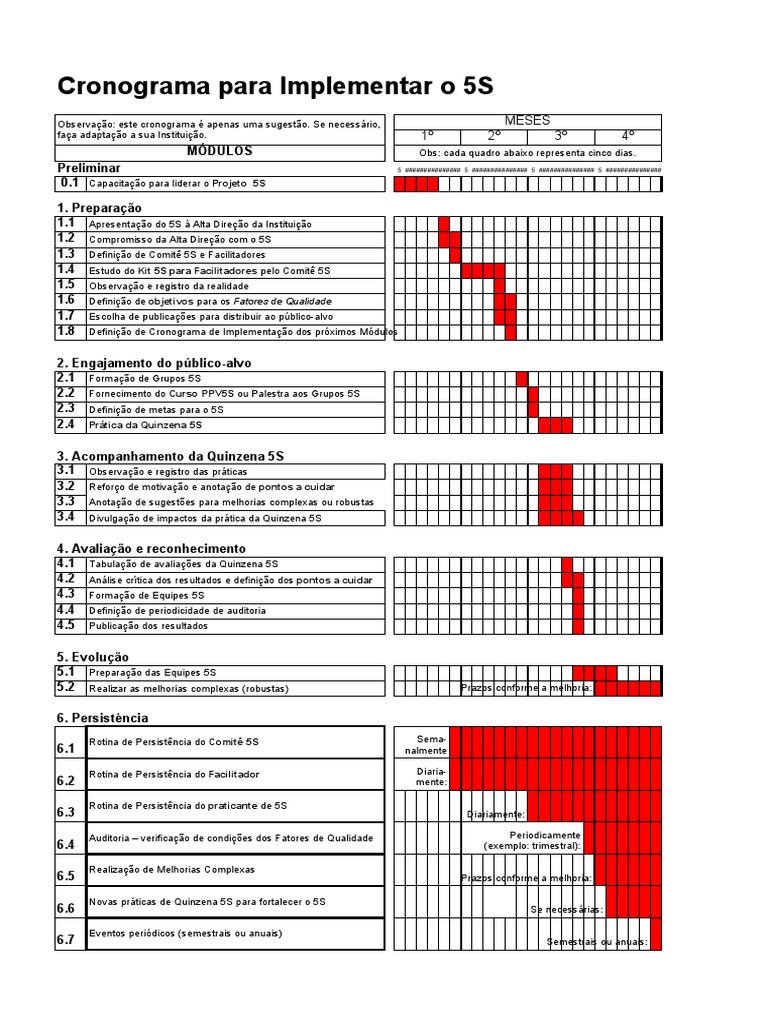 Cronograma para Implementar o 5S | PDF