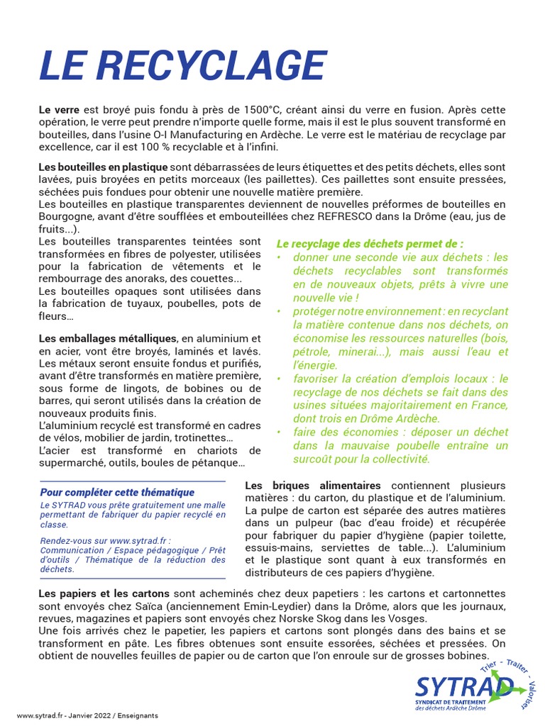 Fiche N°7 - Le Recyclage | PDF | Recyclage | Papier