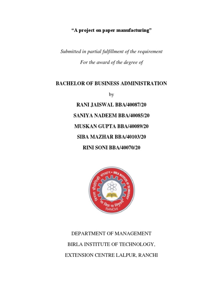 A Project On Paper Manufacturing | PDF | Technology & Engineering