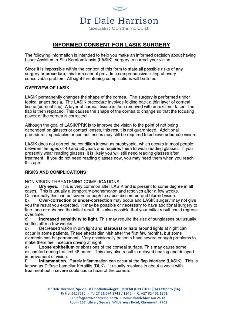Informed Consent For Lasik Surgery | PDF | Cornea | Ophthalmology