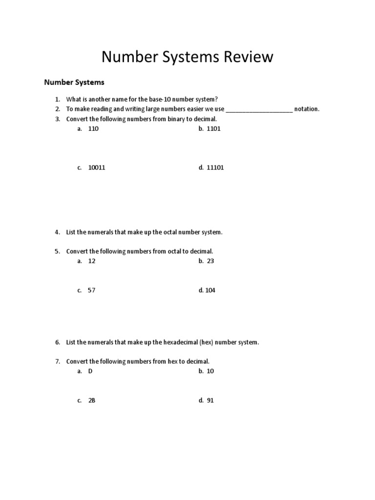 Number Systems Review | PDF
