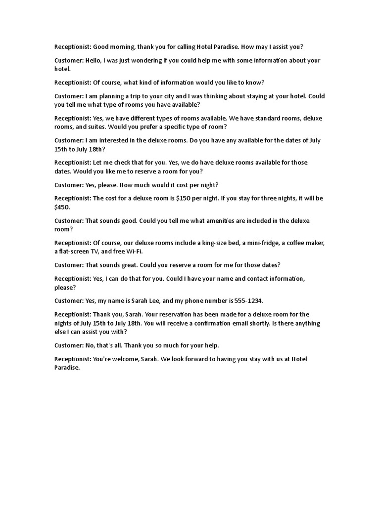 Conversation To Make A Reservation at Hotel | PDF