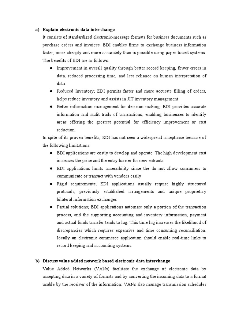 A) Explain Electronic Data Interchange | PDF | Electronic Data Interchange | Computer Network