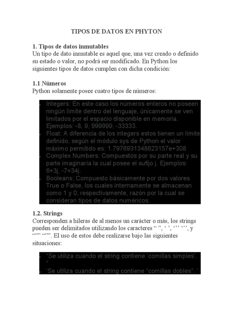 Tipos de Datos en Phyton | PDF | Python (lenguaje de programación ...