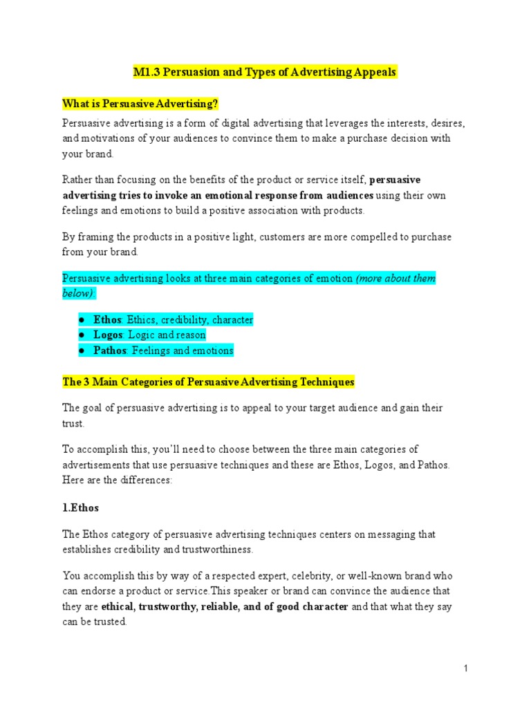 Sy MR 1.3 Persuasion and Types of Advertising Appeals | PDF ...
