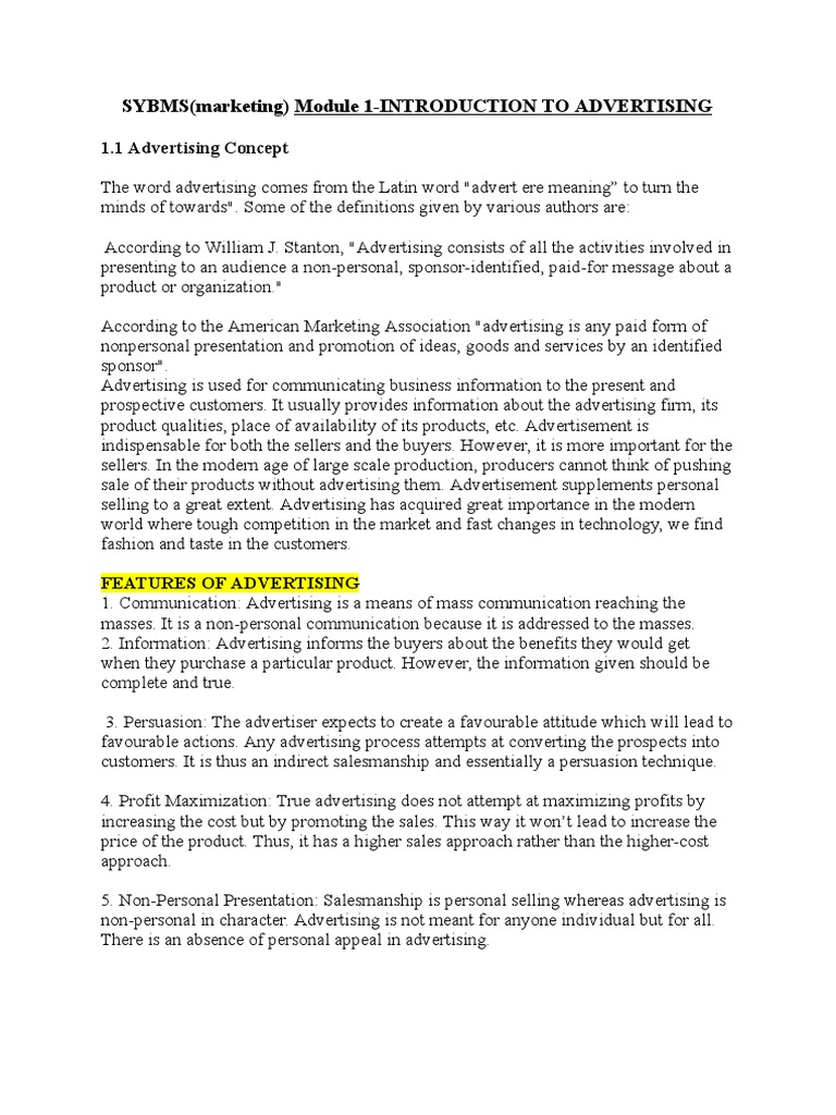 1.1 Introduction To Advertising | PDF | Advertising | Brand