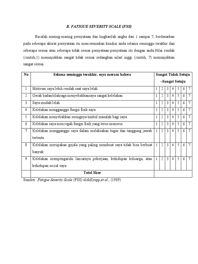 Kuesioner Fatigue Severity Scale | PDF