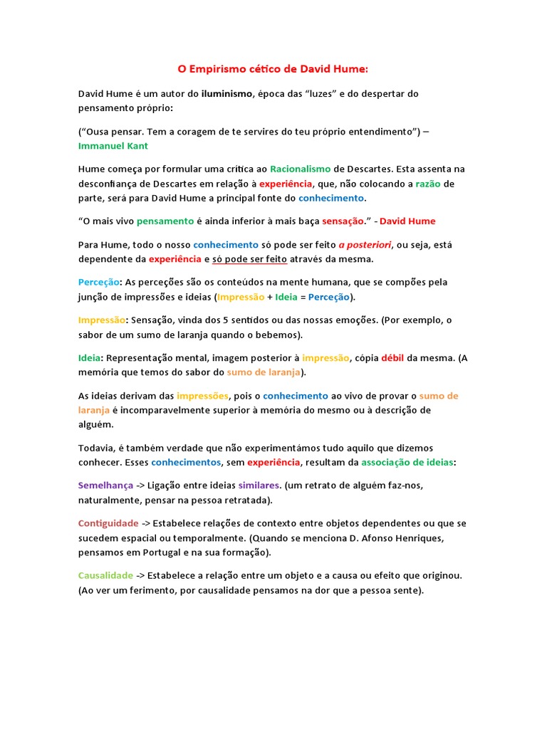 O Empirismo Cético de David Hume - Filosofia 11º | PDF | David Hume ...