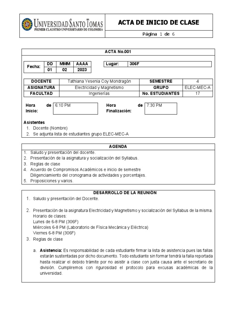 ACTA DE INICIO EYM ELEC-MEC-A F | PDF | Enseñando