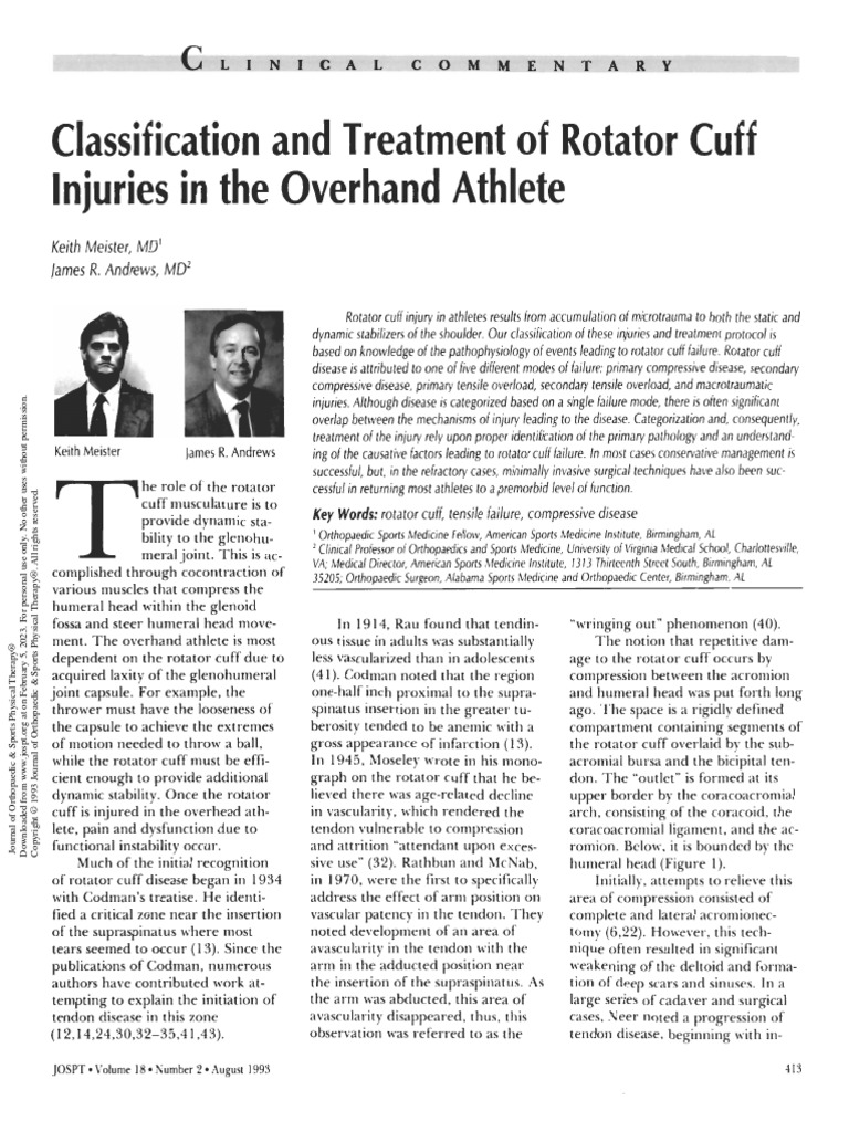 The Athlete: Classification and Treatment of Rotator Cuff Injuries in ...