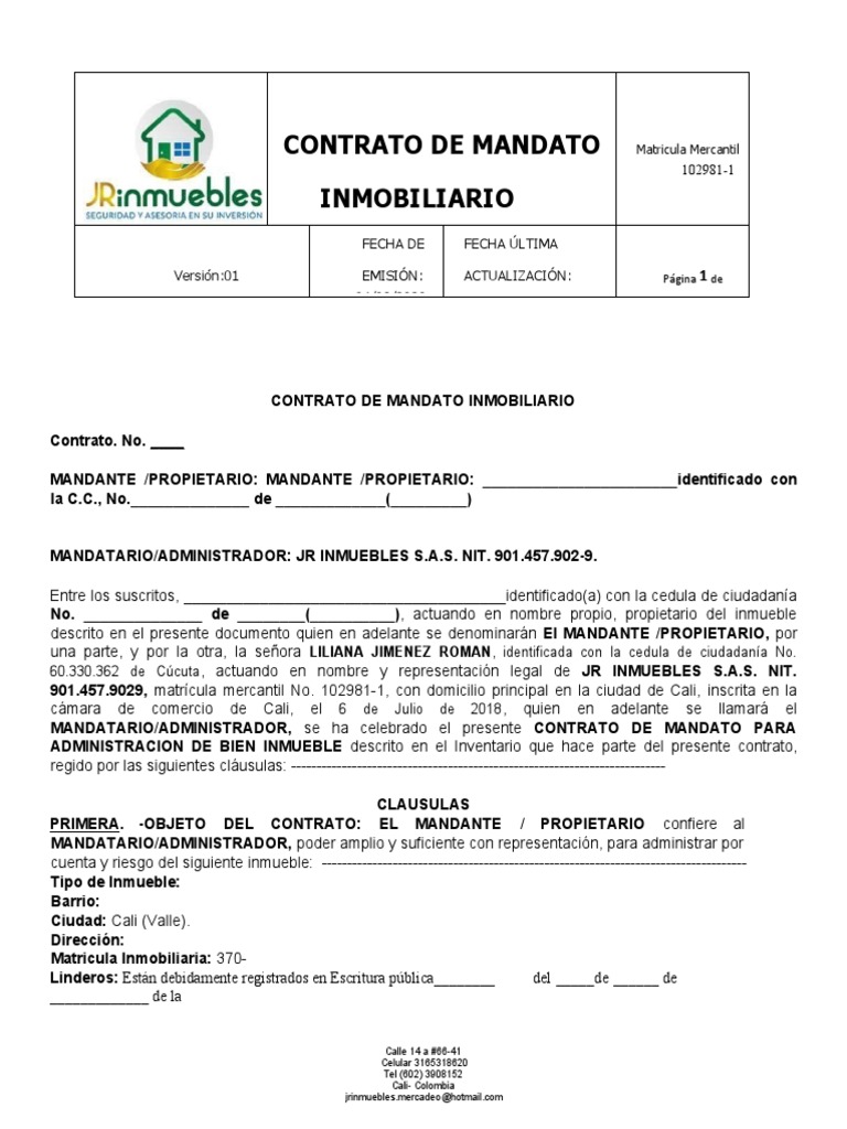 CONTRATO DE MANDATO 12 Abril | PDF | Propiedad | Condominio