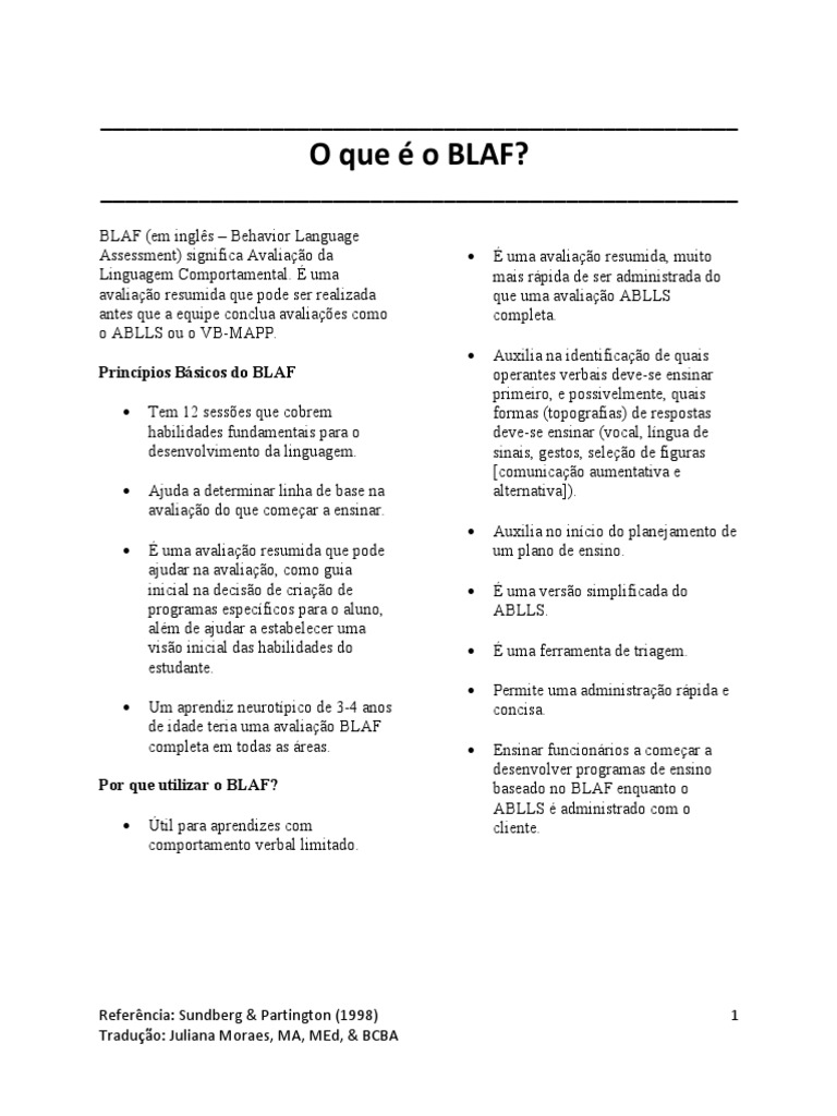 Avaliação da Linguagem Comportamental (BLAF) | PDF | Linguística ...